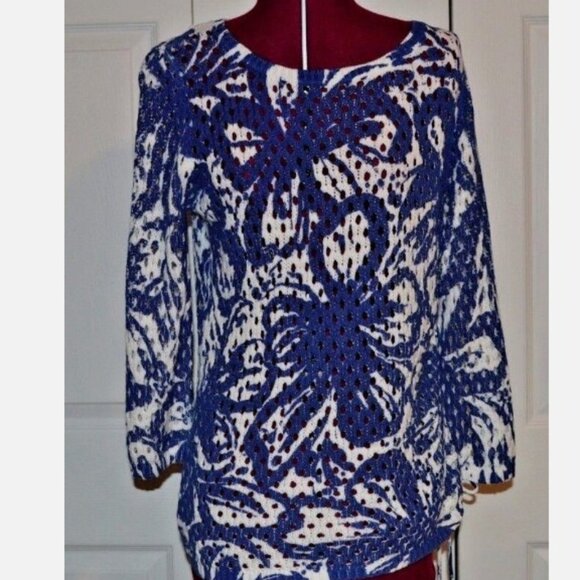 Ruby Rd. | Sweaters | Ruby Rd Pxl Ls Sweater Bluewhite Open Weave ...